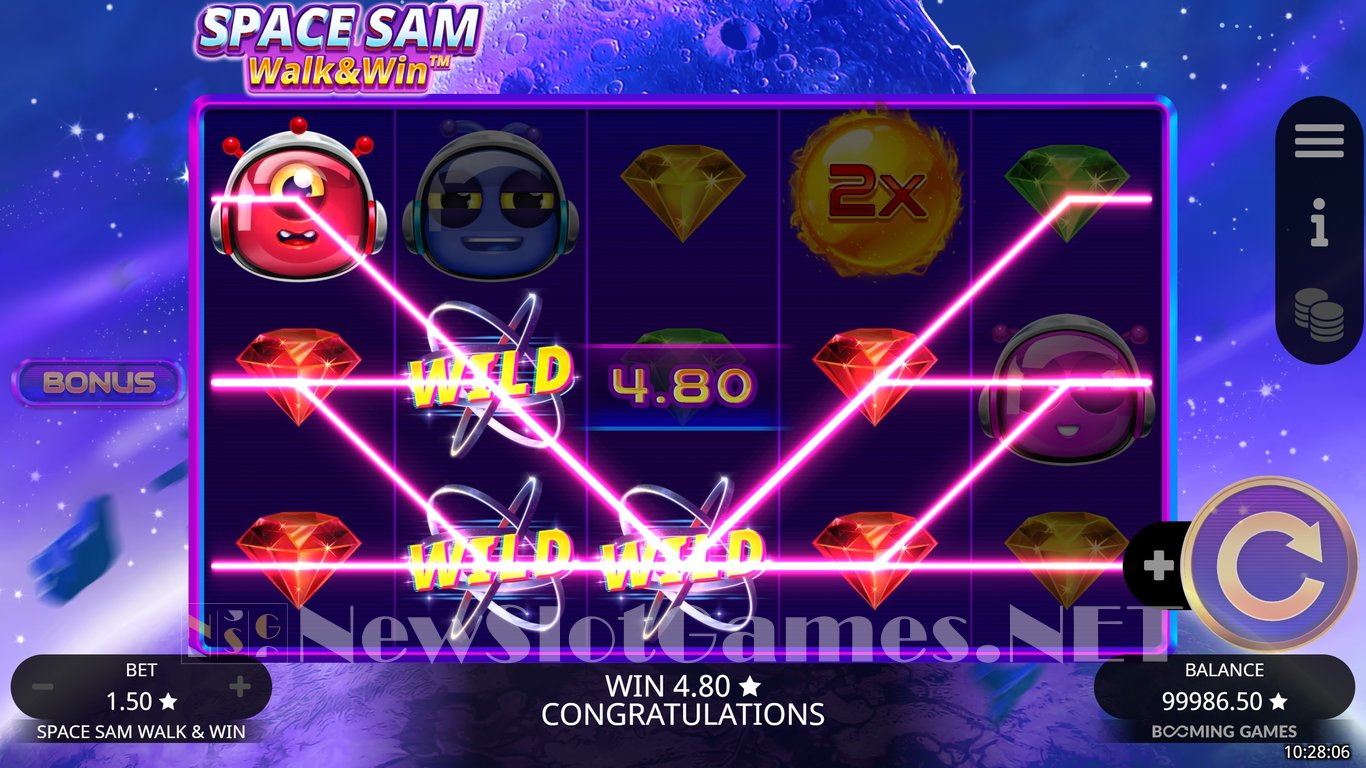 Space Sam Walk & Win Slot Review & Demo by Booming Games - Play Free Online