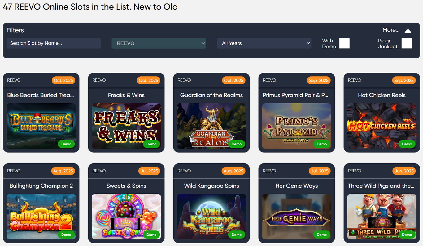 REEVO Slots: 62 Demo Games, Reviews, High-RTP List